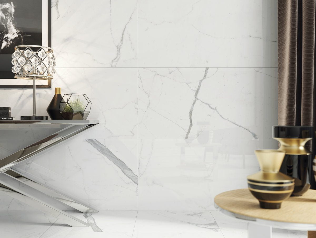 White 600 x 1200 mm Marble effect porcelain tile | Fiandre Marble Lab ...