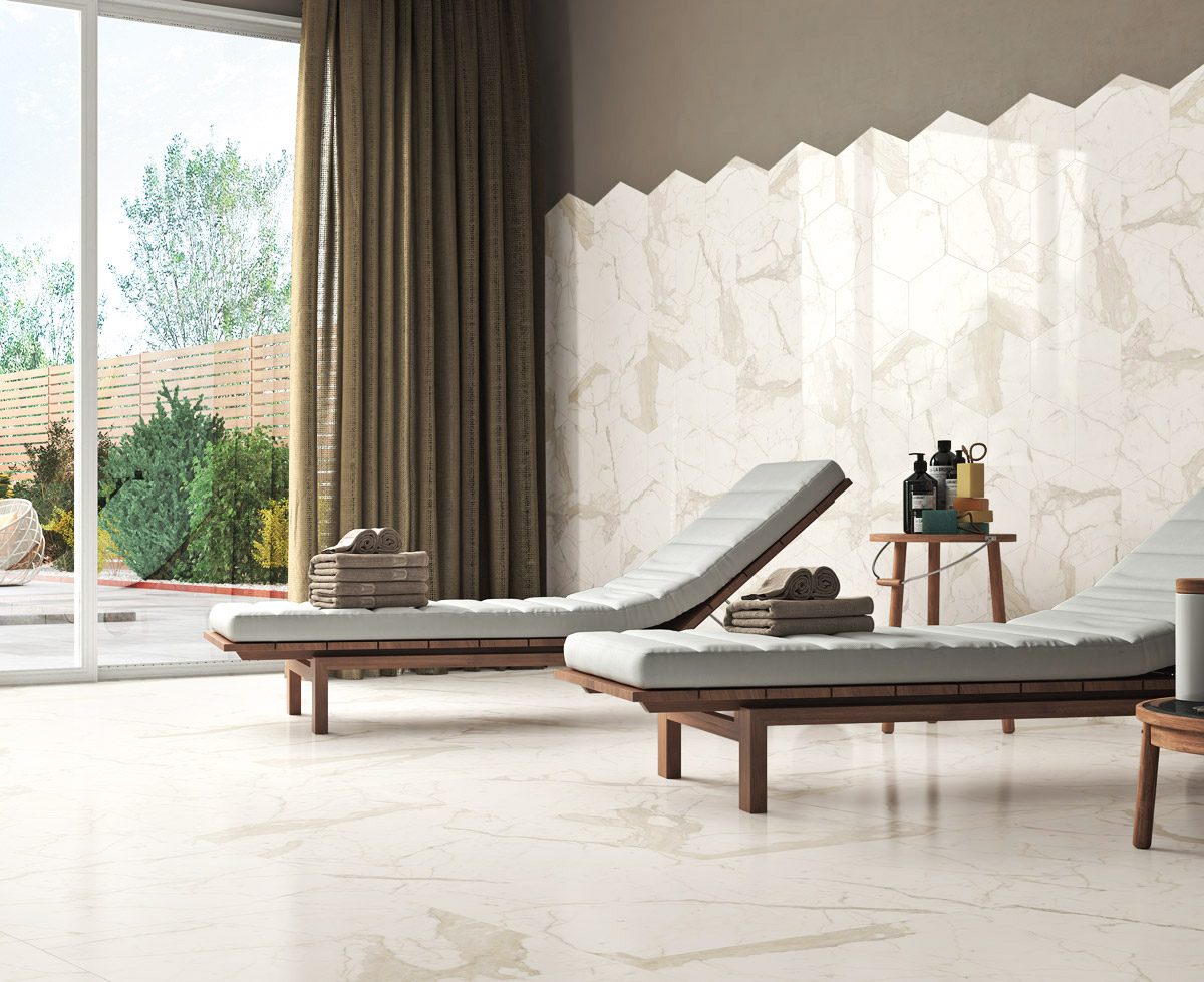 White 1500 x 3000 mm Marble effect porcelain tile | FMG Maxfine Marmi ...