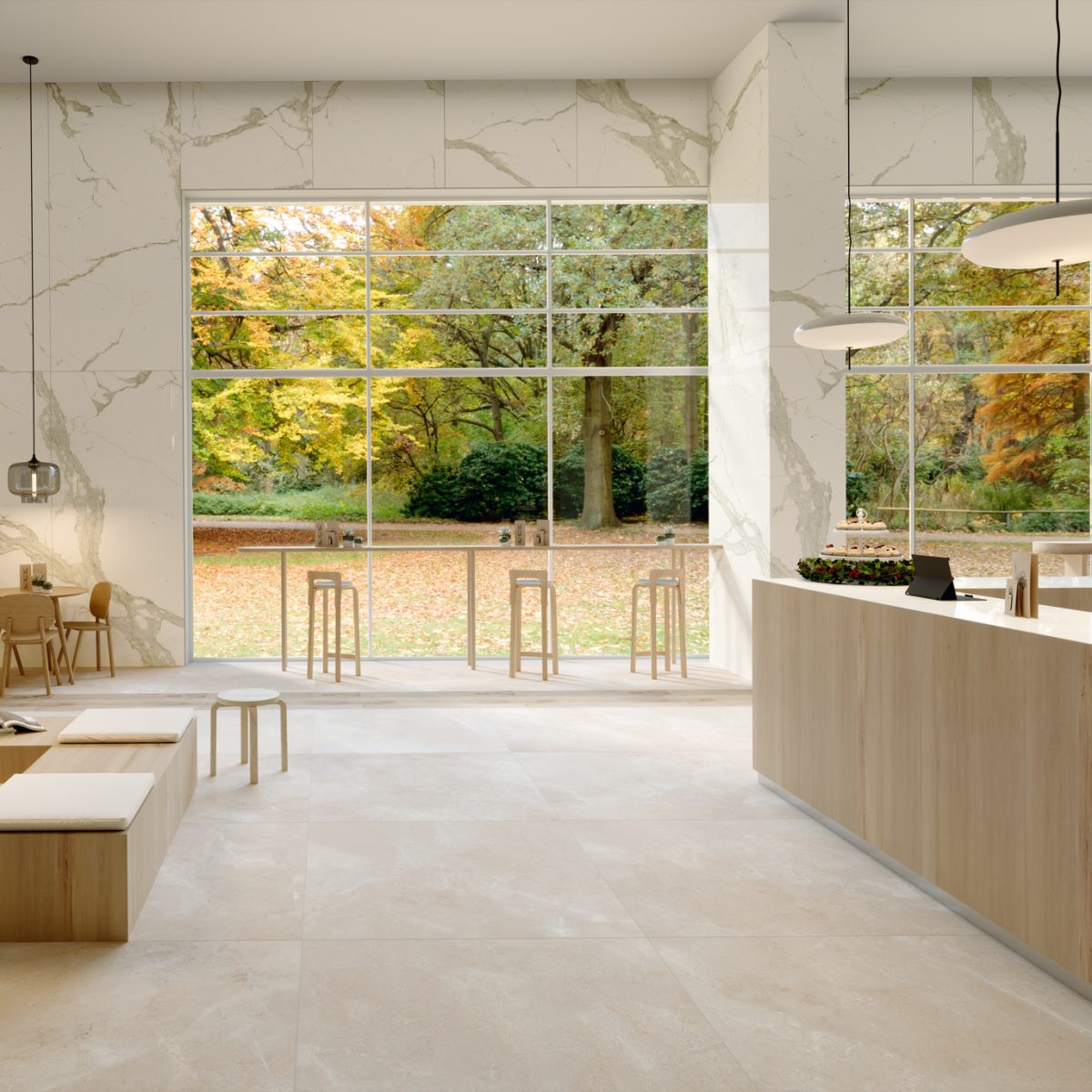 Cream 1200 x 1200 mm Stone effect porcelain tile | Porcelaingres Great ...